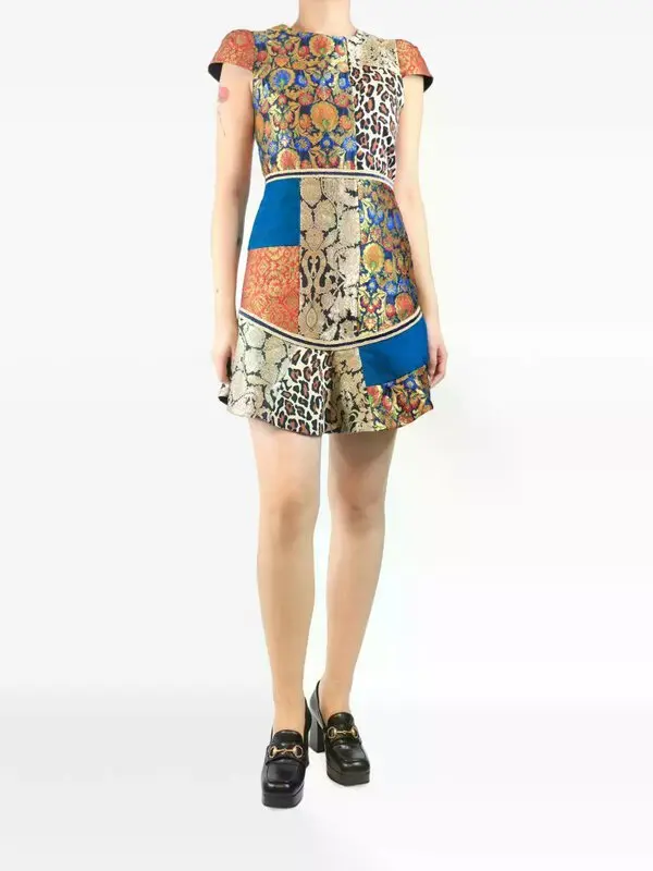 Alice + Olivia Jacquard Patchwork Mini Dress - Blue