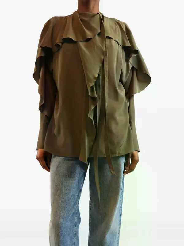 Victoria Beckham Silk Ruffled Tie Neck Blouse