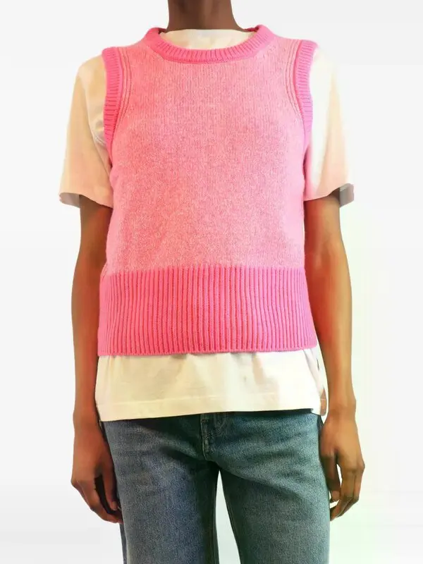 ME+EM Knitted Crew Neck Sweater Vest With Detachable Snood - Pink