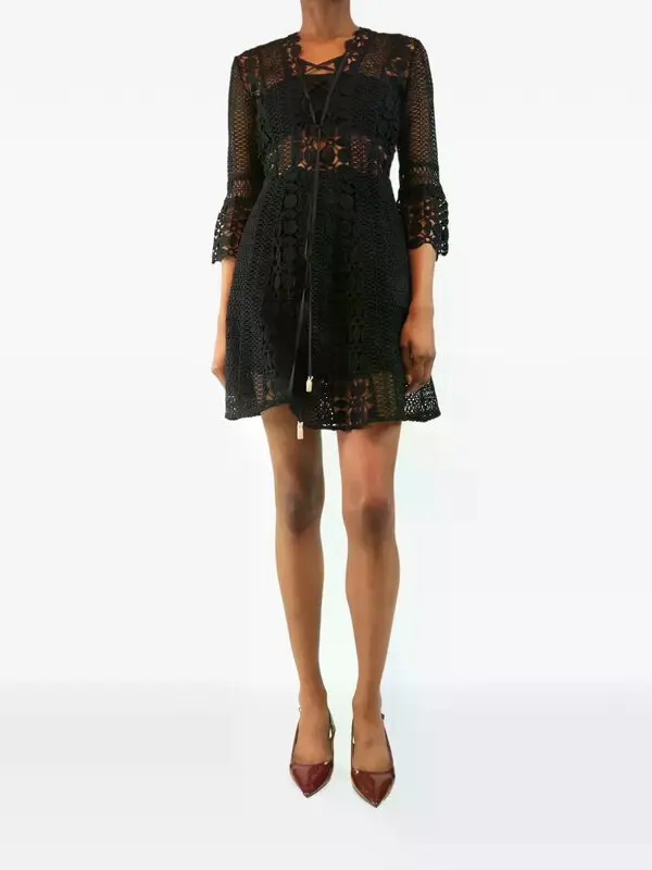 SELF-PORTRAIT Floral Lace V-neck A-line Dress - Black