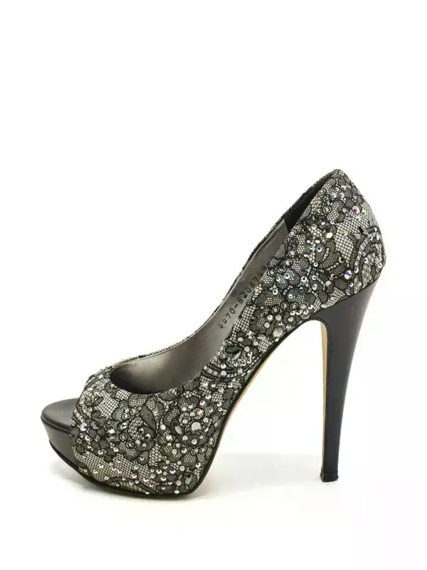 GINA Lace Crystal-embellished Peep-toe Pumps