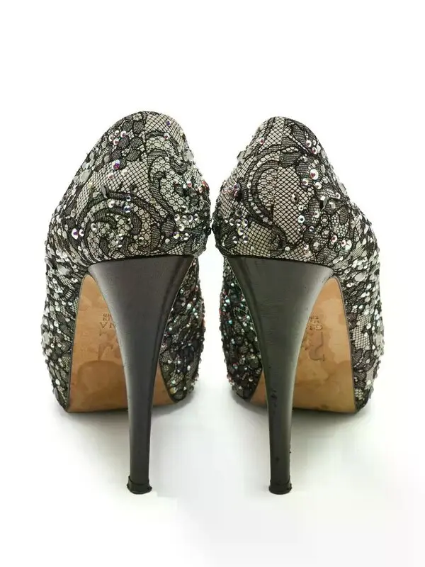 GINA Lace Crystal-embellished Peep-toe Pumps