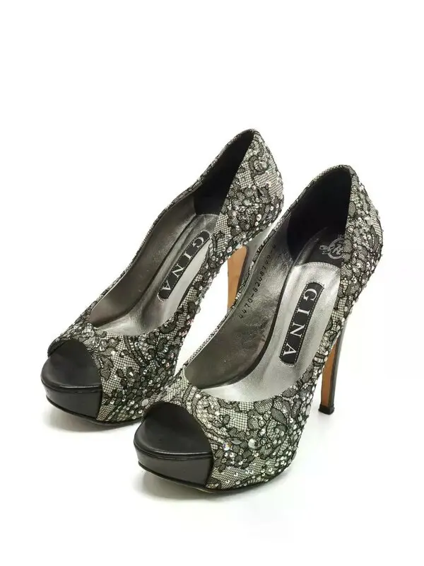 GINA Lace Crystal-embellished Peep-toe Pumps