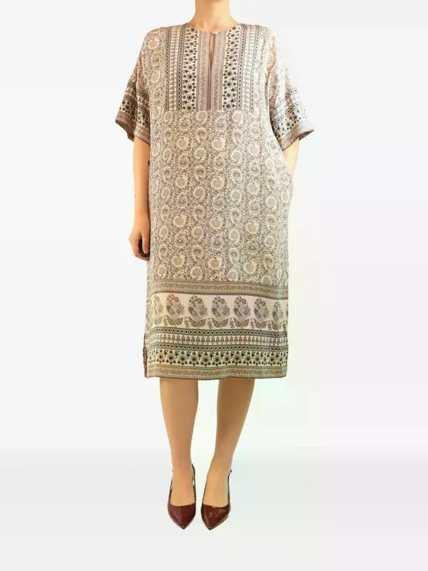 Sea Floral-print Silk Dress - Neutrals