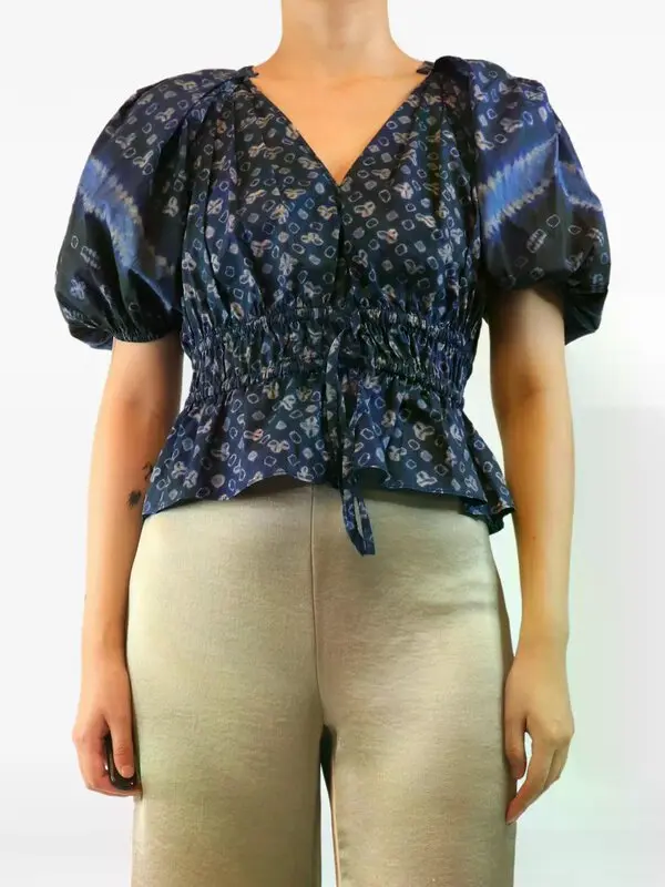 Ulla Johnson Drawstring Waist Puff Sleeve Blouse - Blue