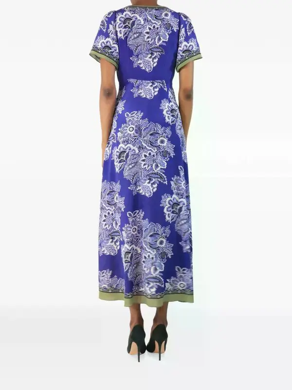 Etro Floral Print V-neck Silk Midi Dress