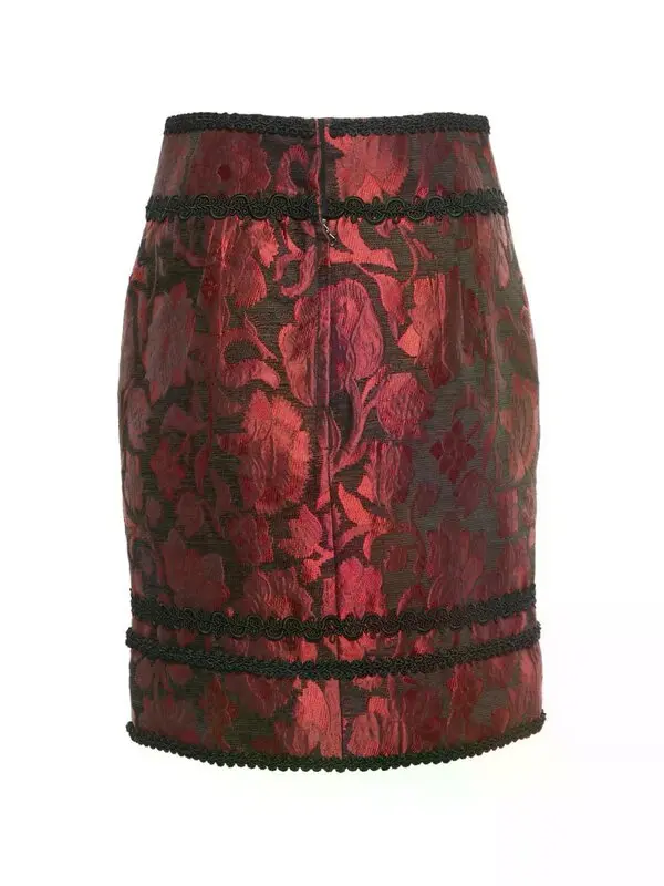 Dolce & Gabbana Floral Jacquard Lace Trim Mini Skirt - Red