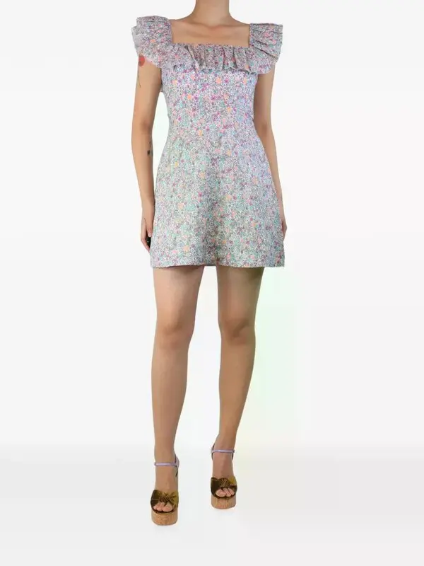 Zimmermann Carnaby Ruffle-neck Mini Dress - Blue