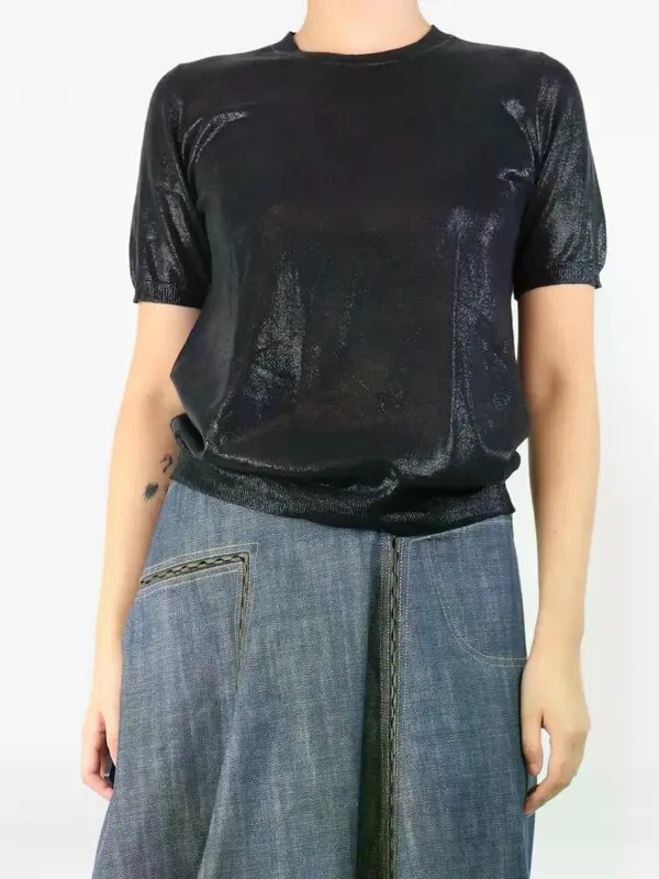 Prada Lurex Knit Crew Neck Short Sleeve Top