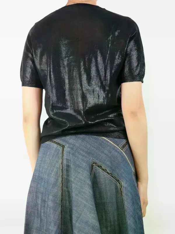 Prada Lurex Knit Crew Neck Short Sleeve Top