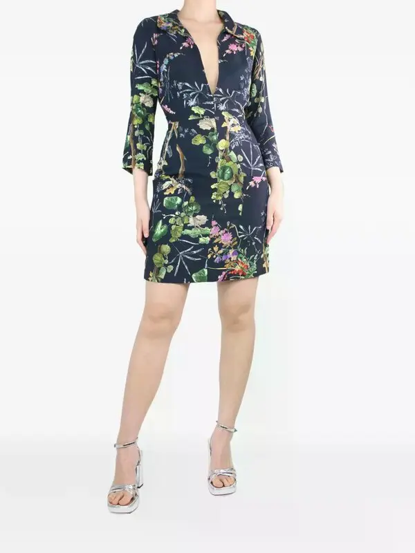 Philosophy Di Lorenzo Serafini Floral Print V-neck Mini Dress - Blue