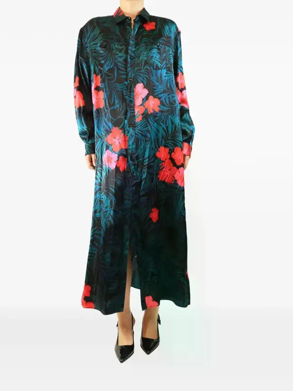Saint Laurent Floral Print Maxi Shirt Dress