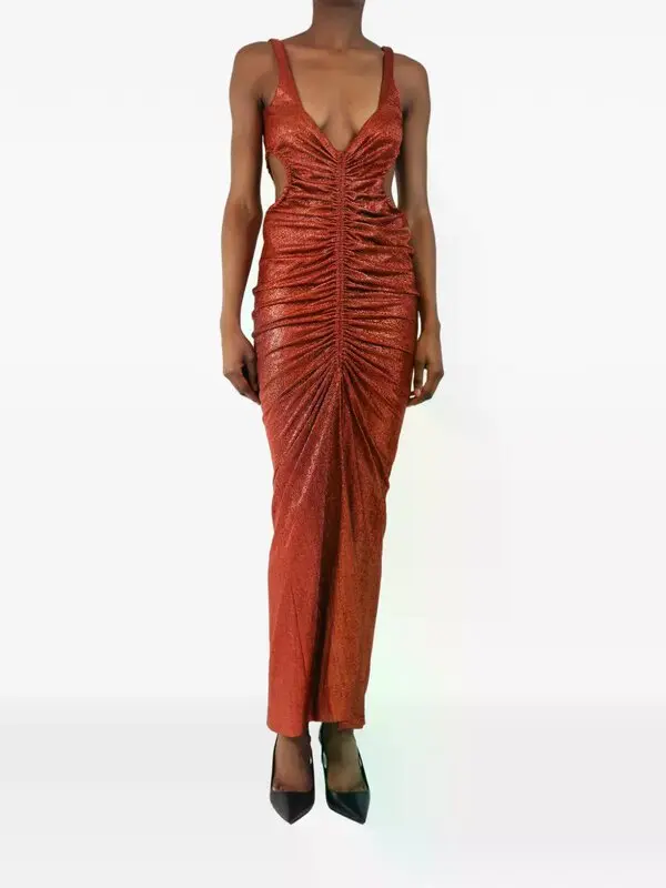 Galvan Ruched Glittered V-neck Dress