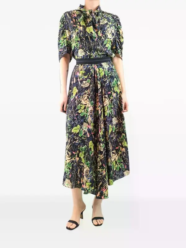 Prada Rose Print Silk Skirt Set