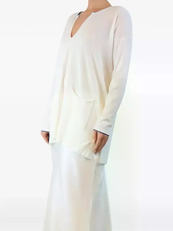 BAMFORD Long Sleeve V-neck Cotton Top With Pocket Detail