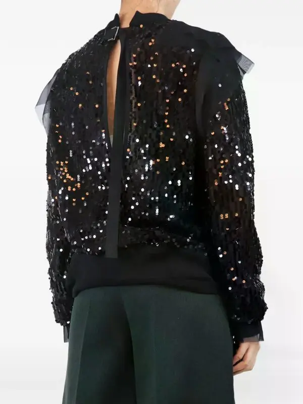 Sacai Sequin Embellishment Ruffled High Neck Blouse