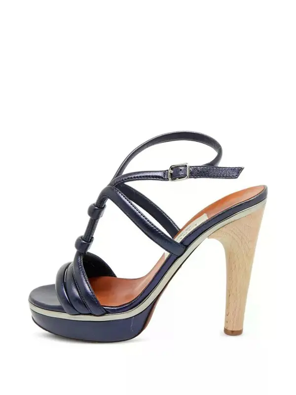 LANVIN Navy Leather Platform Sandals - Blue