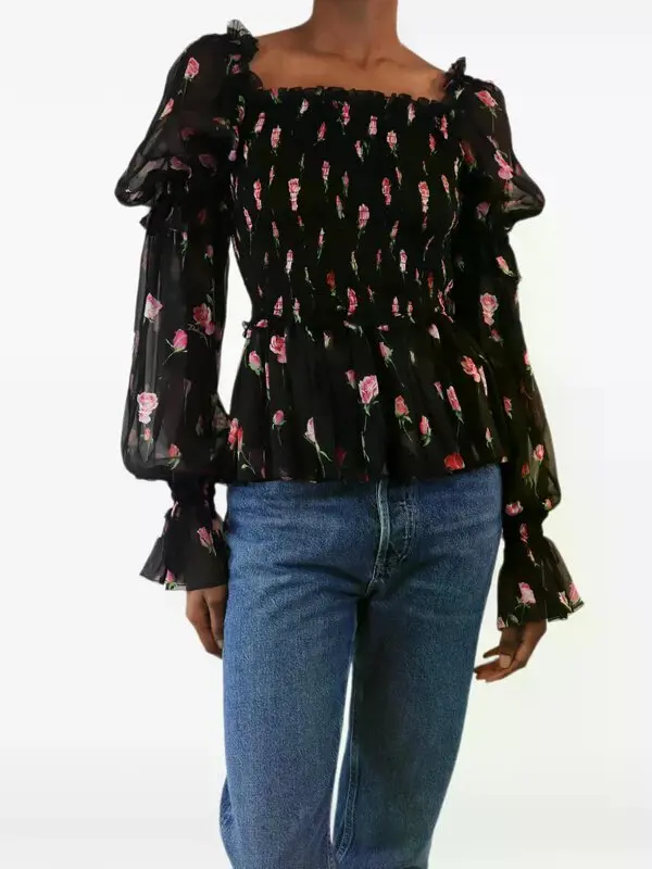 Dolce & Gabbana Shirred Floral-print Silk Top