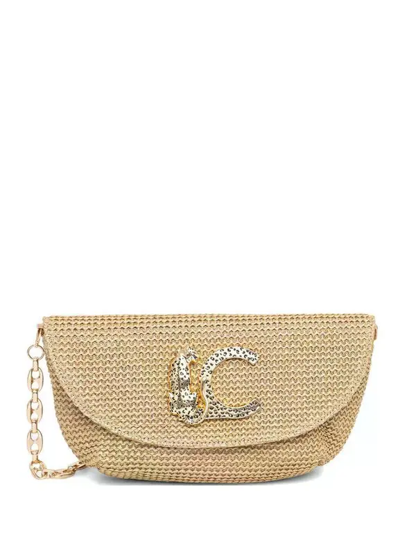 LOLA CASADEMUNT Woven Logo-plaque Crossbody Bag - Neutrals