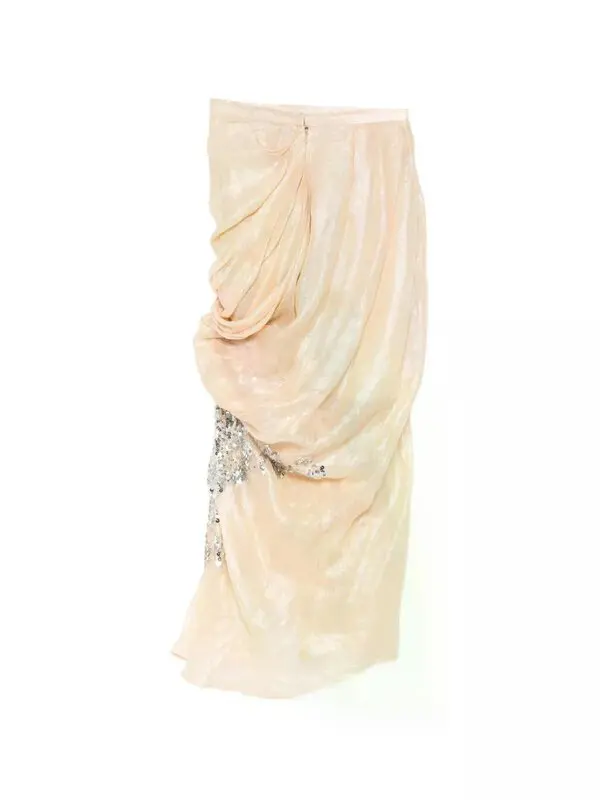 Biyan Ecru Metallic Draped Midi Skirt