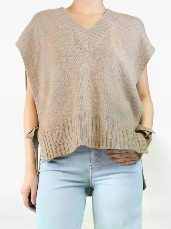 Zadig&Voltaire Beige Cashmere V-neck Knitted Vest