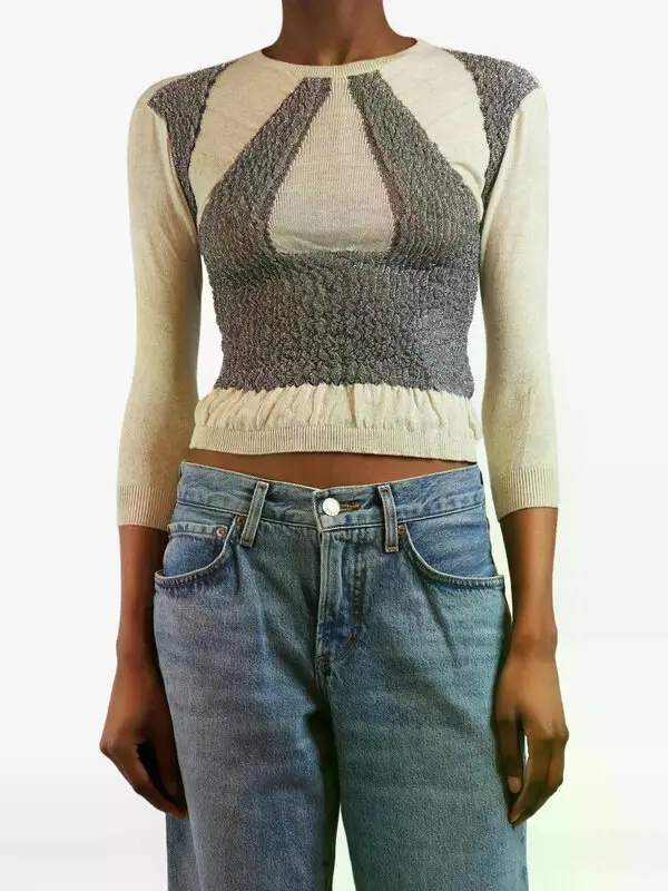 Miu Miu Beige Lurex Knit Paneled Top