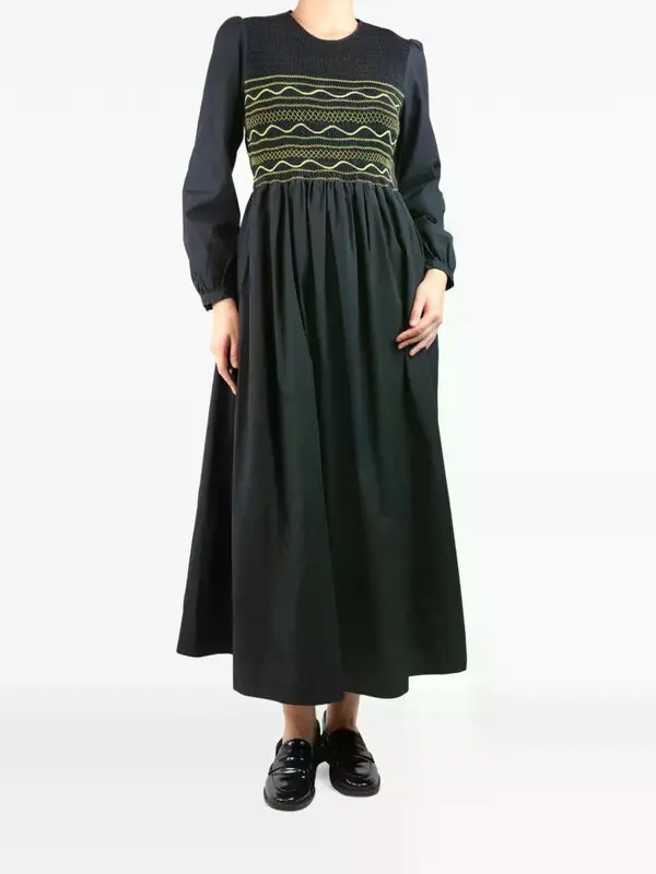 Loretta Caponi Shirred Bodice Midi Dress