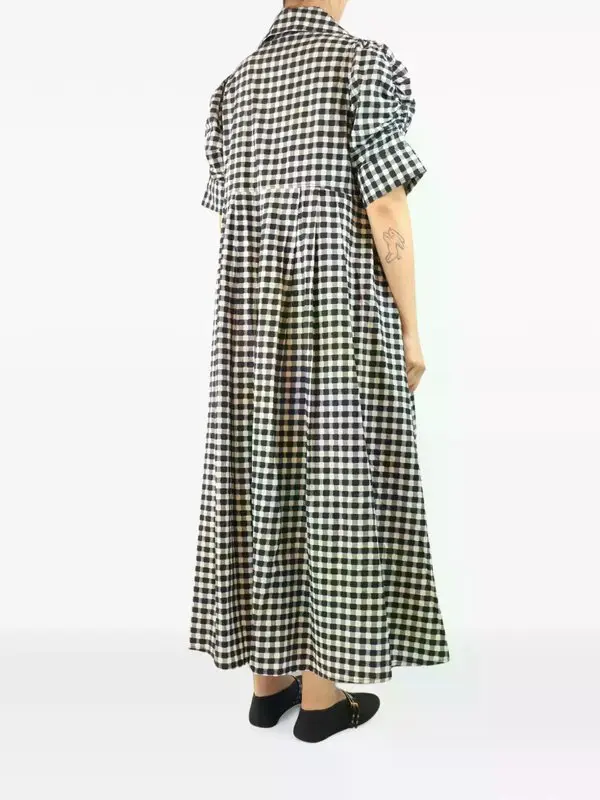 Thierry Colson Gingham Puff Sleeve Midi Dress - White