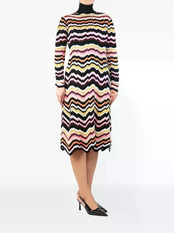 Missoni Zigzag Pattern Turtleneck Midi Dress