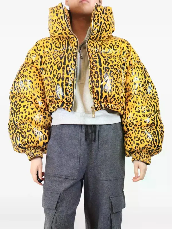 Dolce & Gabbana Leopard Print Cropped Puffer Jacket