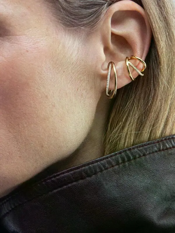 OTIUMBERG Dual Curve Ear Cuff In 14k Yellow Vermeil With Cubic Zirconia