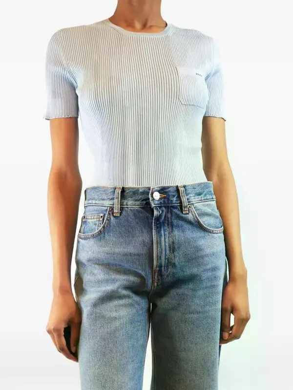 Prada Ribbed Knit Chest Pocket Top
