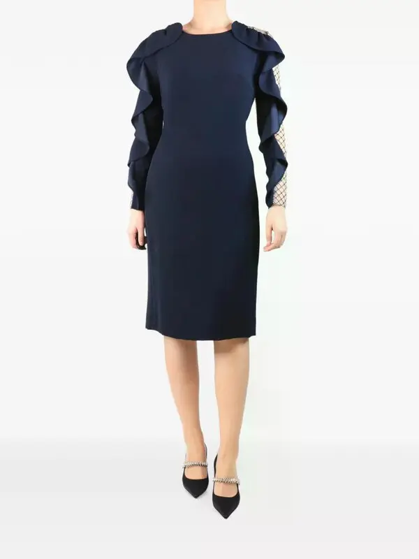 Jenny Packham Ruffled Mesh-panel Midi Dress - Blue
