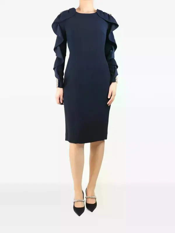 Jenny Packham Ruffled Mesh-panel Midi Dress