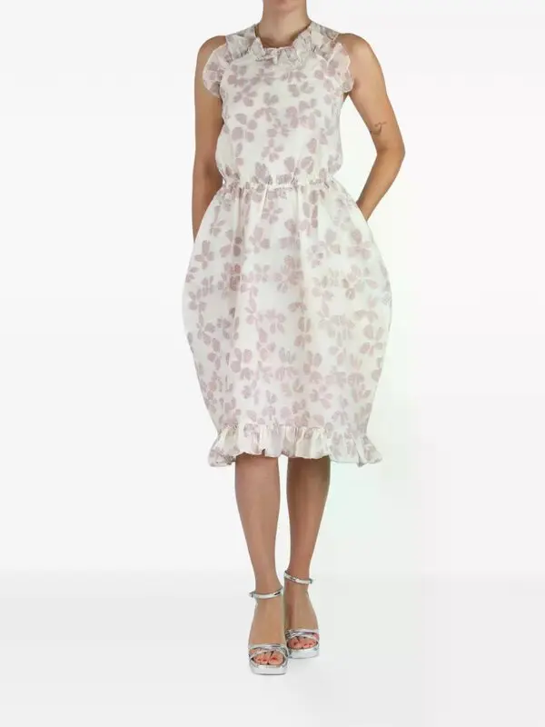 PUSHBUTTON Floral-embroidered Ruffled Midi Dress