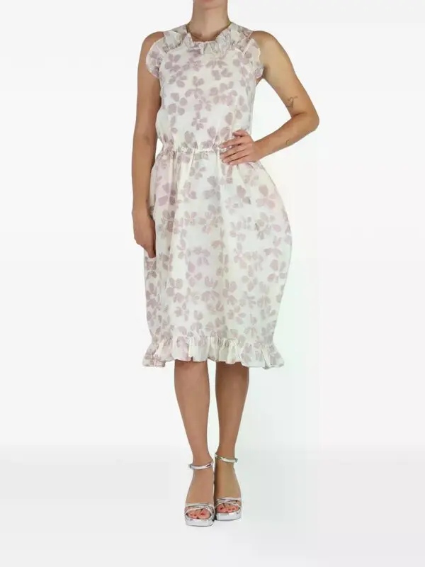 PUSHBUTTON Floral-embroidered Ruffled Midi Dress