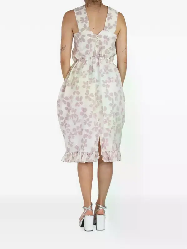 PUSHBUTTON Floral-embroidered Ruffled Midi Dress