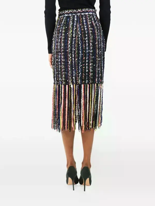 MSGM Pearl Embellished Fringe Midi Skirt