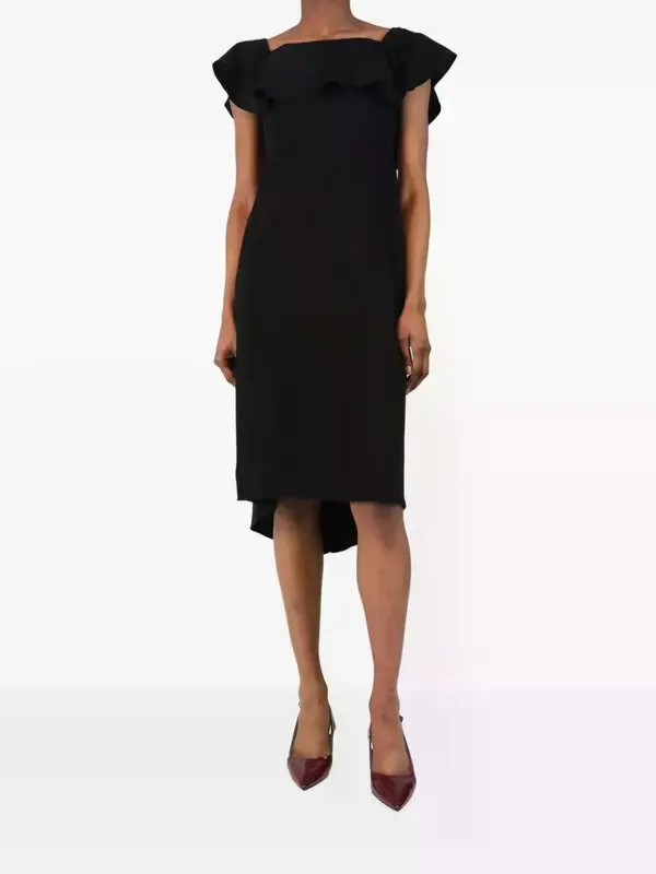 Halston Frilled Off-the-shoulder Midi Dress - Black