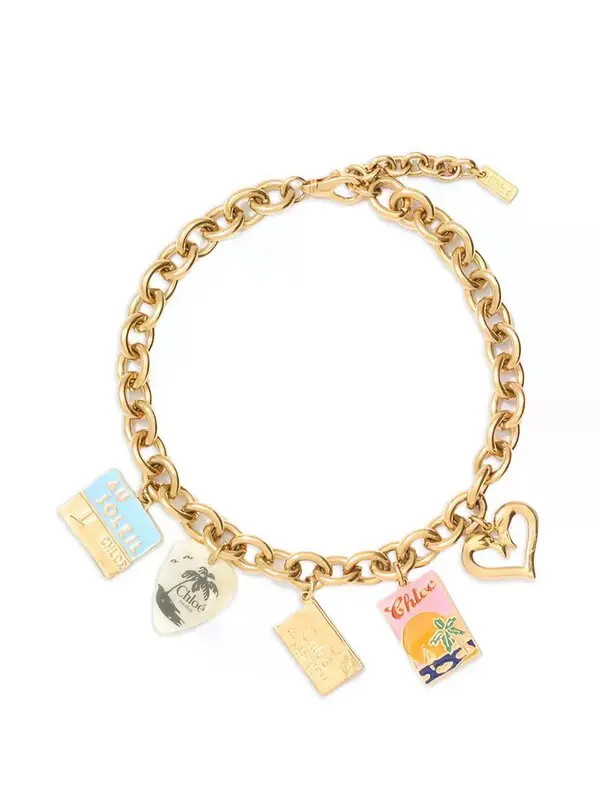 Chloé Postcards Charm Embellished Necklace - Gold