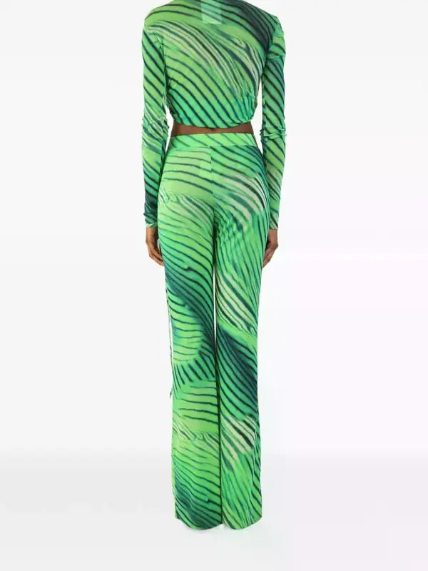 Andamane Twist-front Mesh Top And Flared Trousers Set - Green
