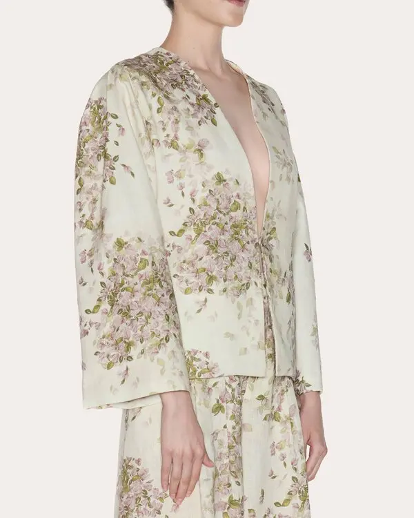 LIA COHEN Transcend Floral Linen Pleated Blazer