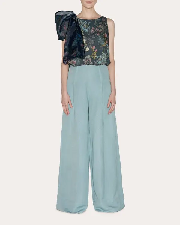 LIA COHEN Timeless Linen Pleated Wide-leg Pants - Blue