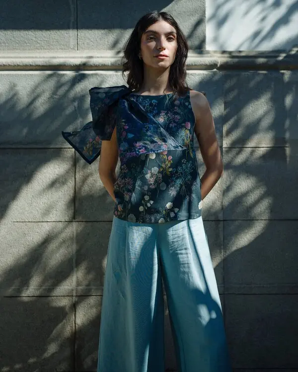 LIA COHEN Timeless Linen Pleated Wide-leg Pants