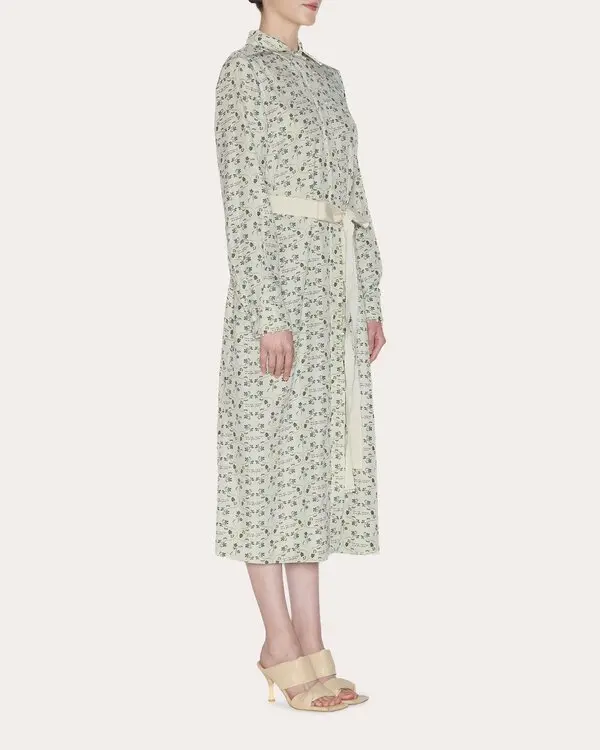 LIA COHEN Meaning Floral Silk Poplin Midi Shirt Dress
