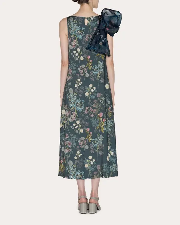 LIA COHEN Emotion Floral Crepe De Chine Bow A-line Dress