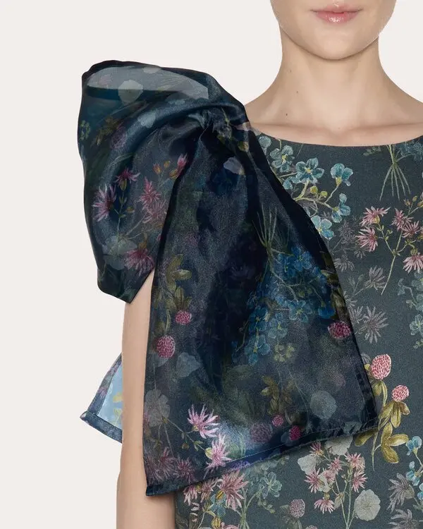 LIA COHEN Emotion Floral Crepe De Chine Bow A-line Dress
