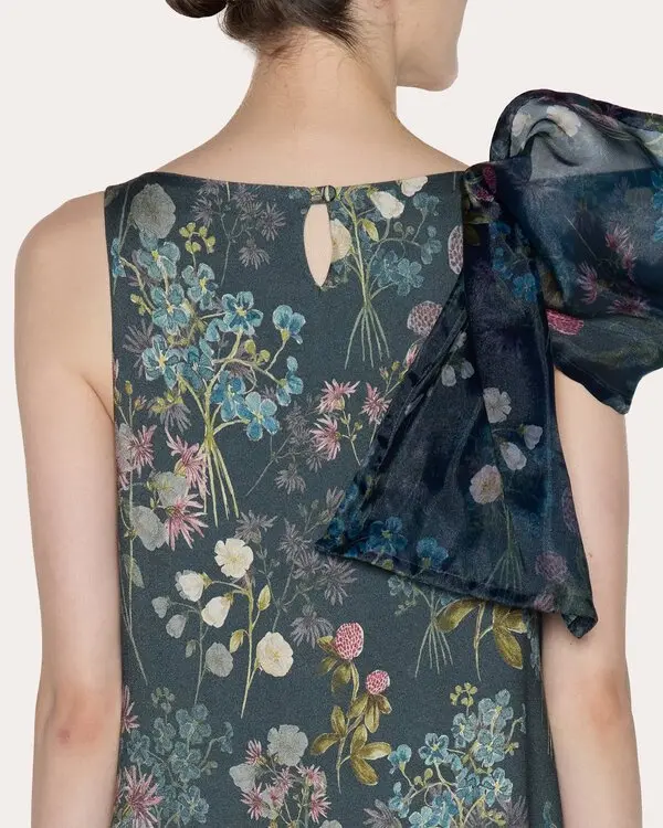 LIA COHEN Emotion Floral Crepe De Chine Bow A-line Dress