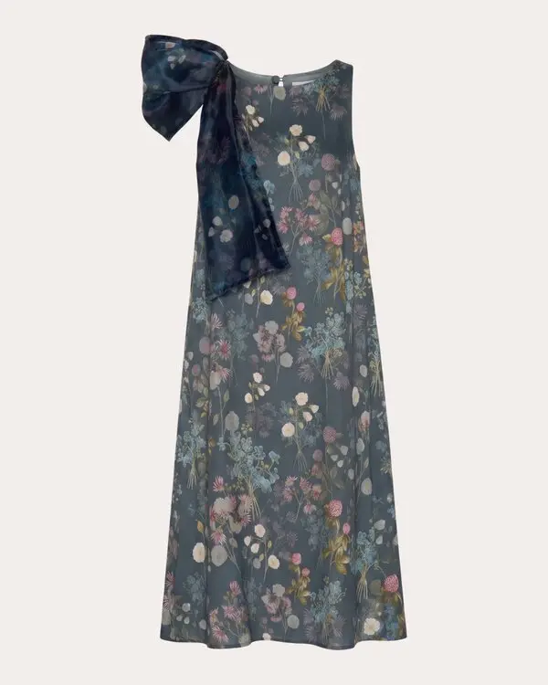 LIA COHEN Emotion Floral Crepe De Chine Bow A-line Dress