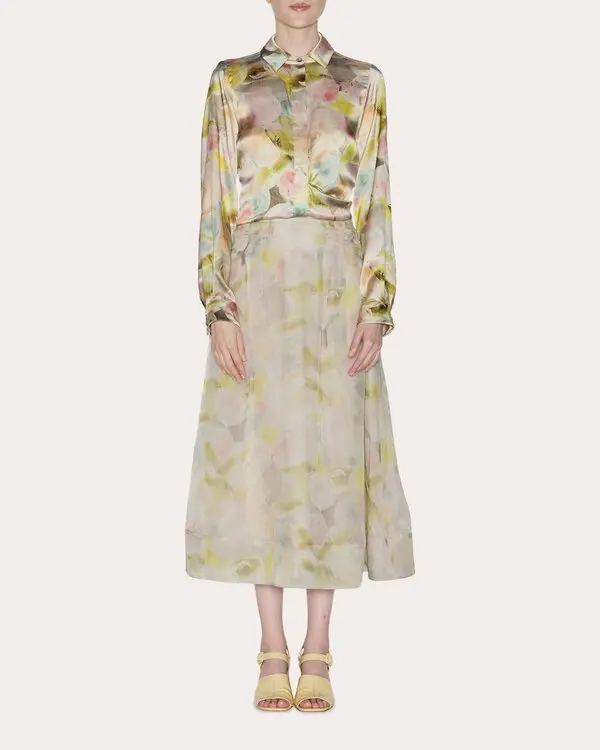 LIA COHEN Floral Silk Organza Midi Skirt - Multicolor